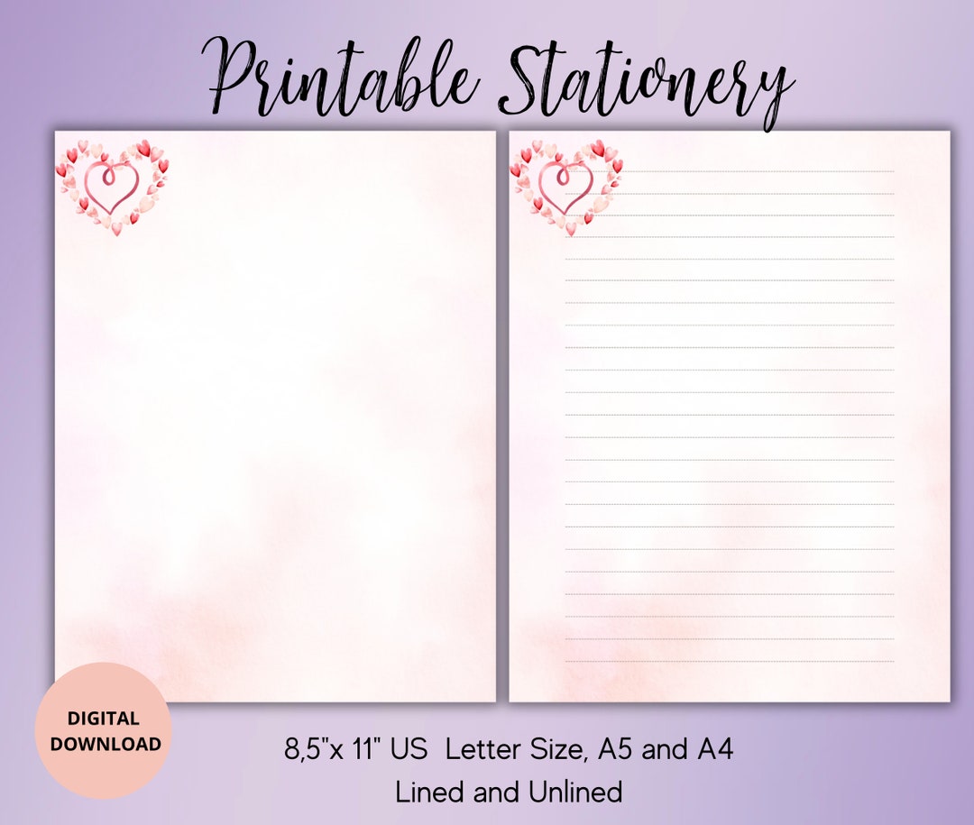 Heart Printable Stationery-heart Stationary-valentine Heart Writing ...