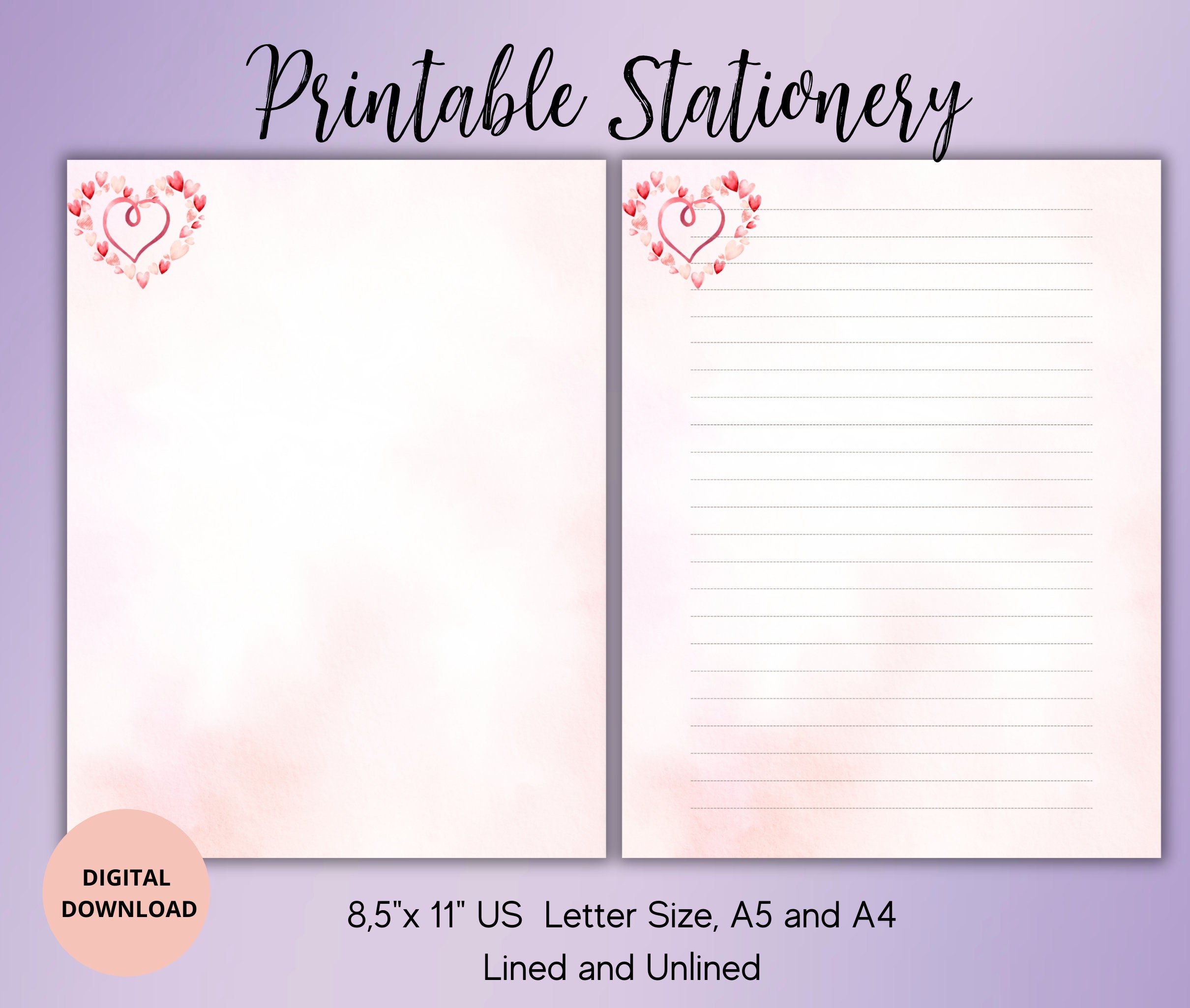 Heart Printable Stationery-heart Stationary-valentine Heart Writing ...