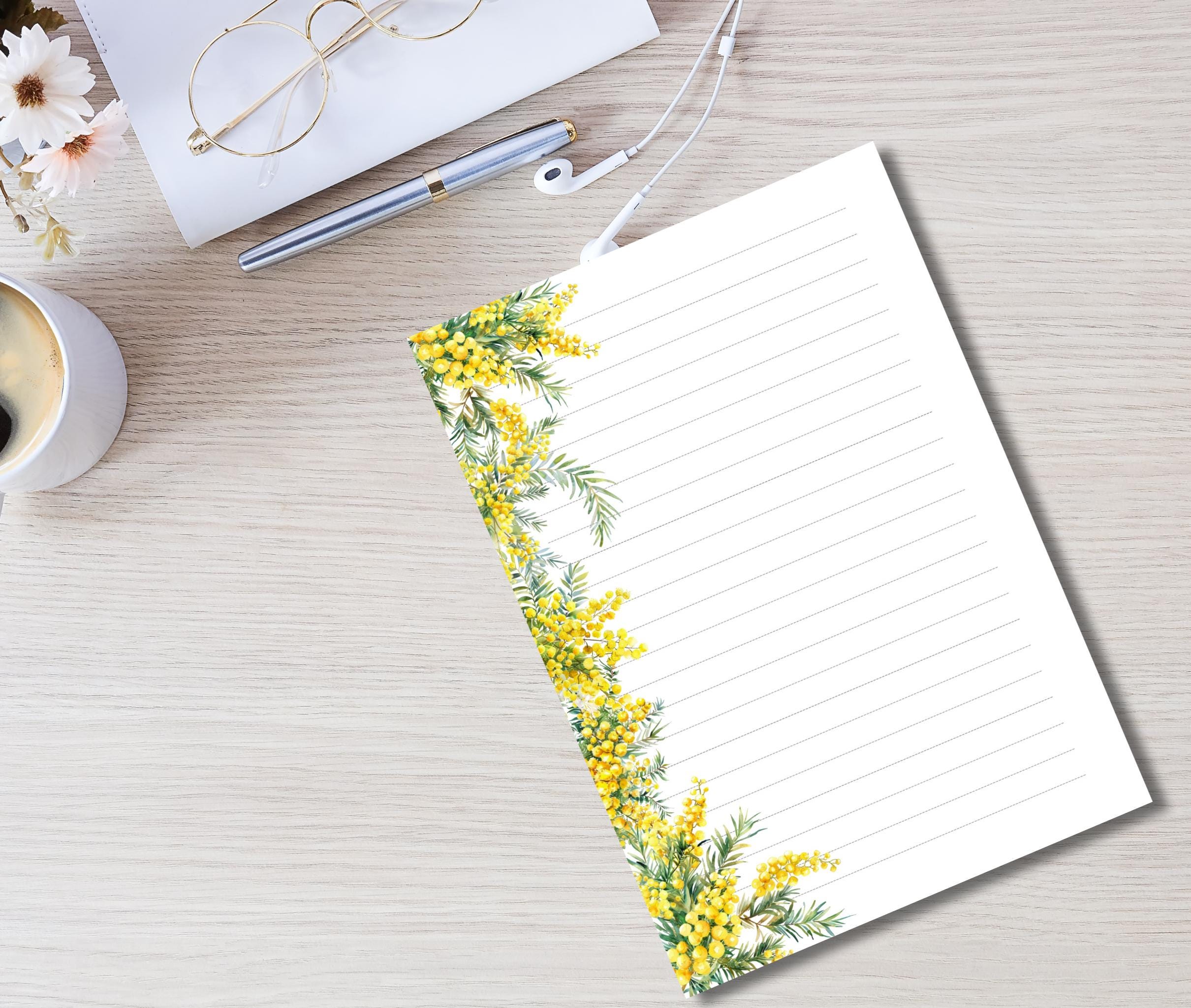 Mimosa Printable Stationery-spring Flower Writing Paper Set Unlined ...
