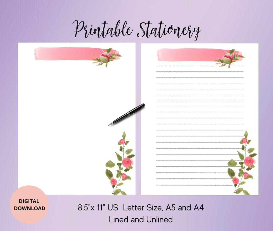 Rose Writing Set,flower Printable Stationery,floral Writing Paper ...