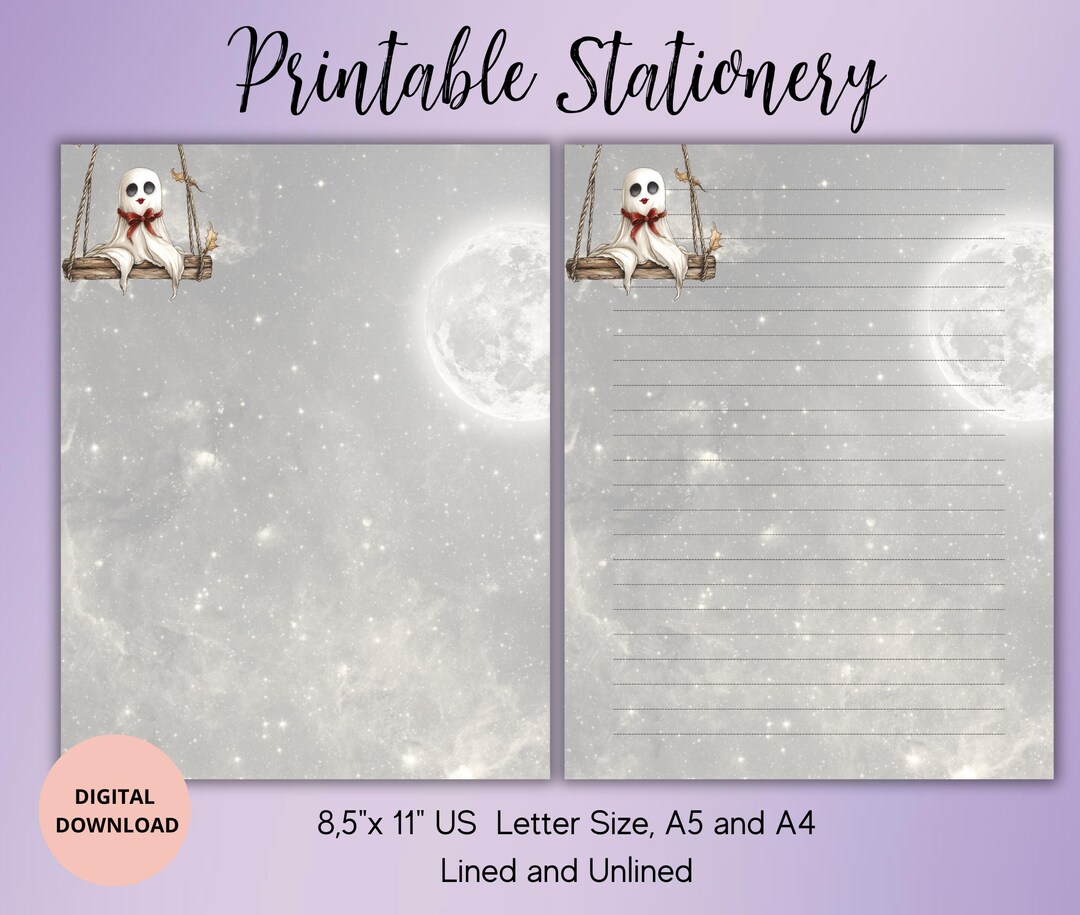 Cute Ghost and Moon Printable Stationery-halloween Writing Paper Set ...