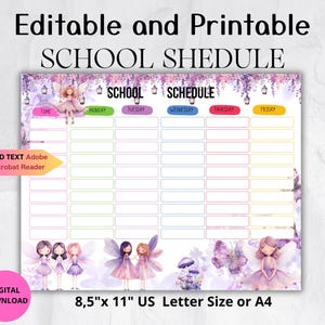 Editable Fairy School Schedule-school Planner Calendar-printable School ...