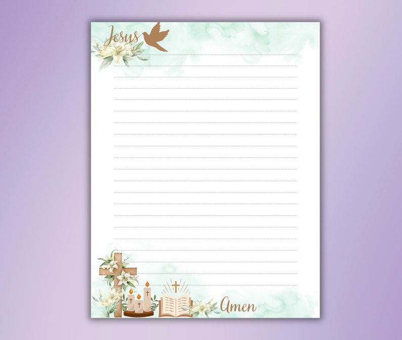 Christian Religious Printable Stationery Digital Letter Lined Unlined ...