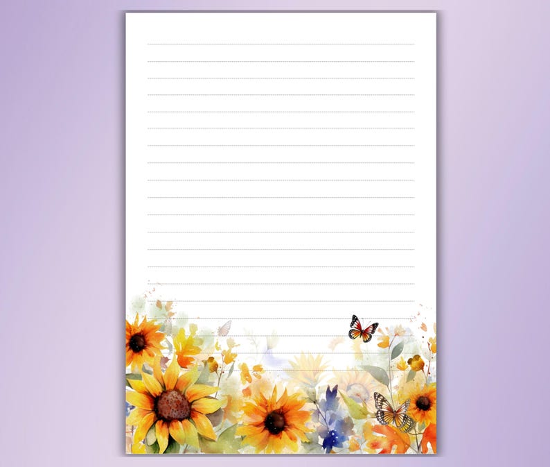 Sunflower Printable Stationery-flower Writing Paper Lined Unlined A5/A4 ...