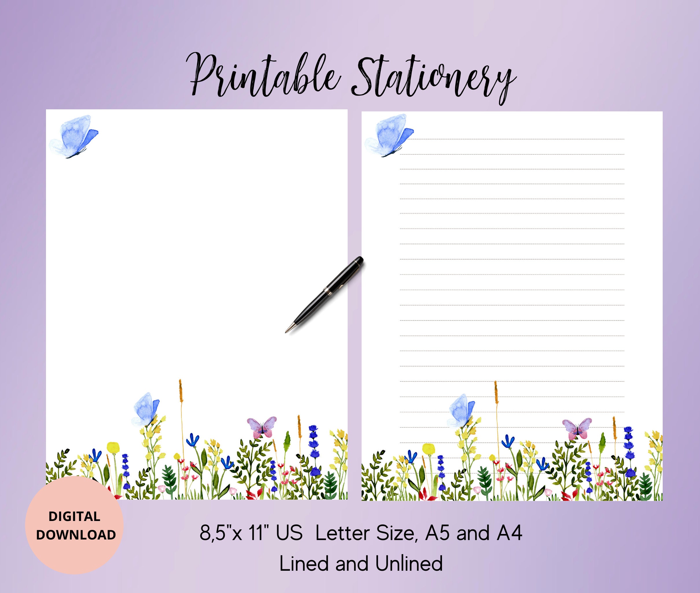 Wildflower Writing Set ,flower Printable Stationery,floral Writing ...