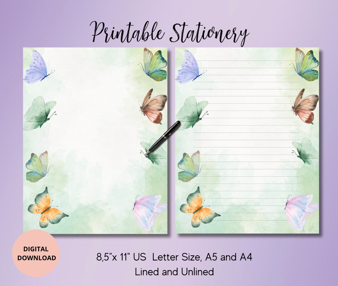 Butterfly Printable Stationery,watercolor Stationary,digital Download ...