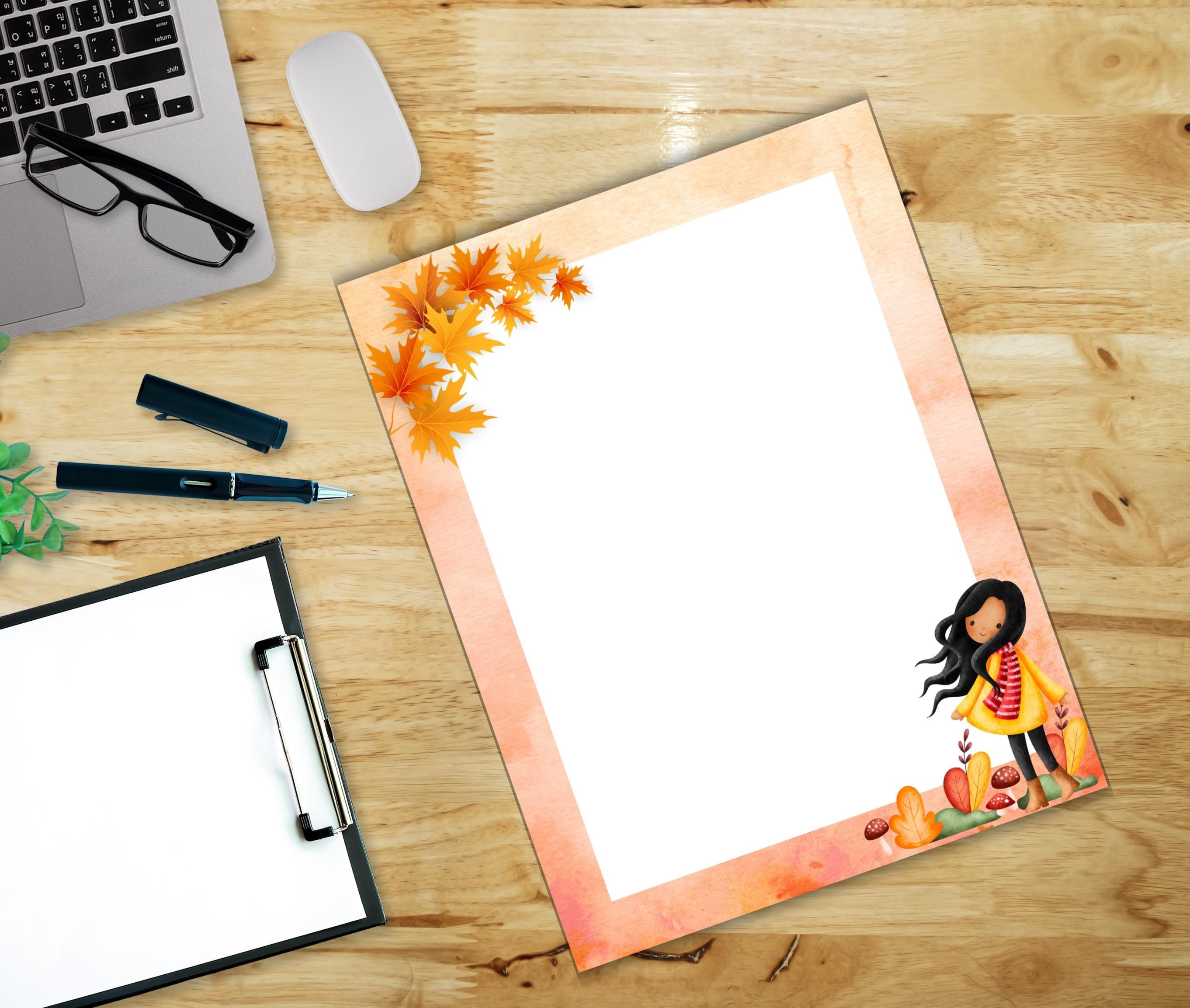 Autumn Fall Printable Stationery-autumn Girl Writing Paper Set Lined ...