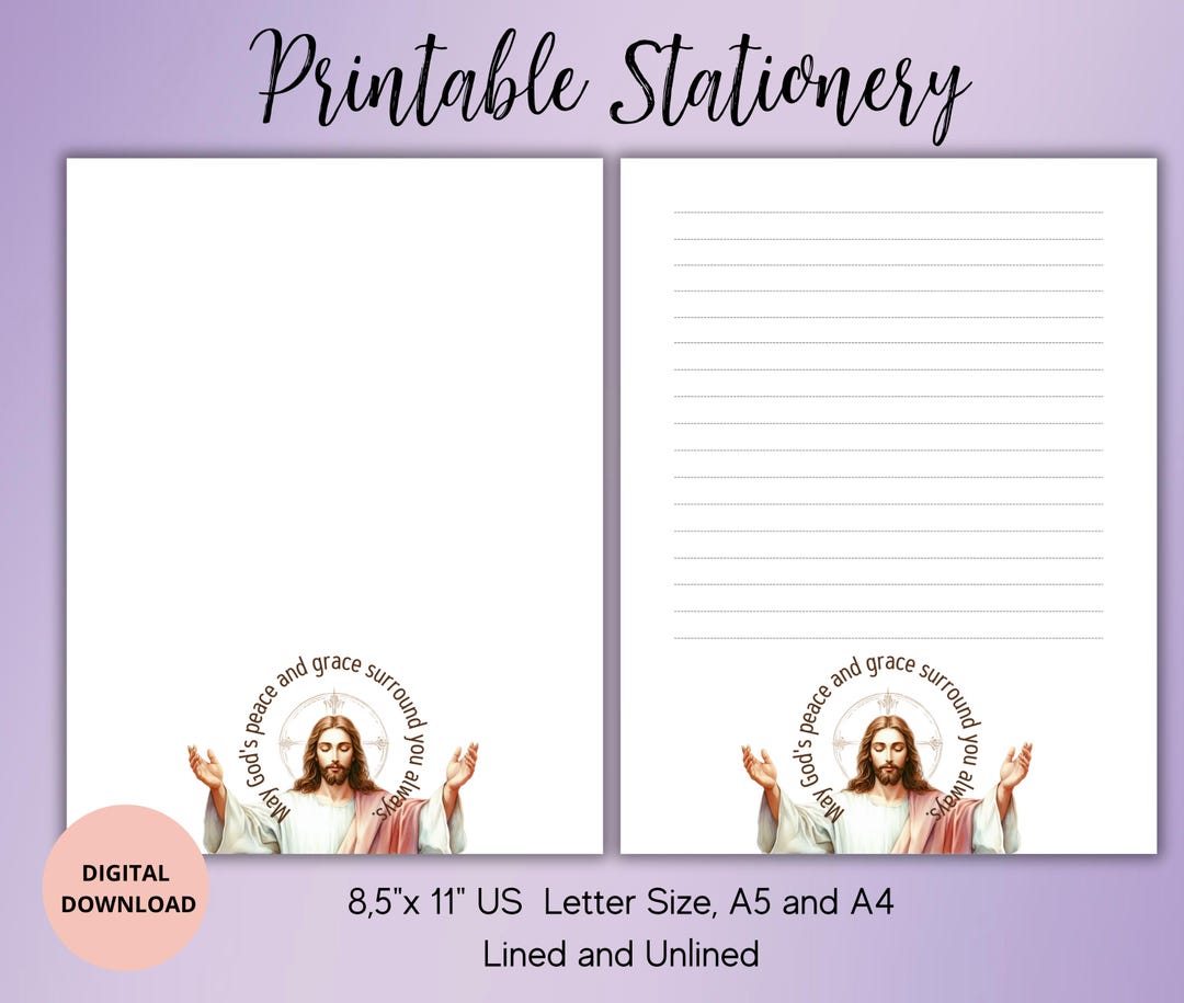 Christian Religious Printable Stationery Digital Letter Lined Unlined ...