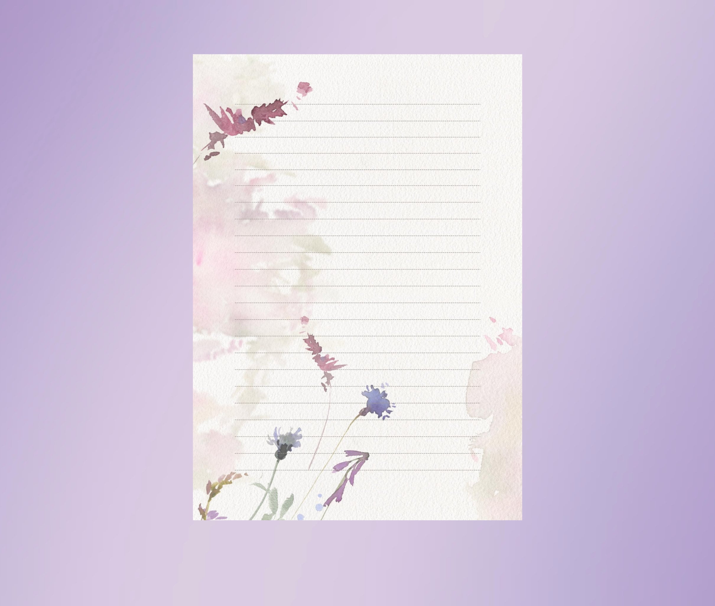 Watercolor Printable Stationary-floral Printable Writing Paper Set ...