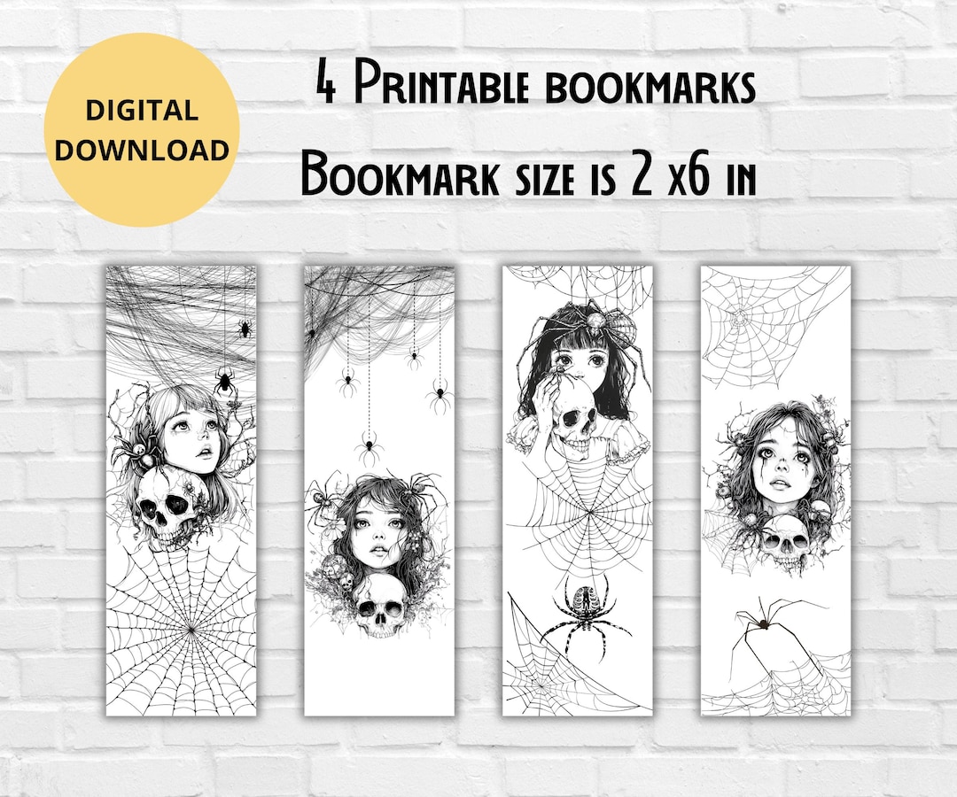 Horror Spider Printable Bookmark-halloween Bookmark Set-cute Bookmarks ...