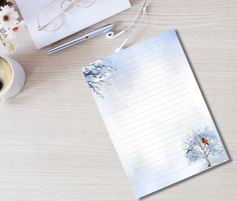 Winter Birds on Tree Printable Stationery/festive /winter Stationary ...