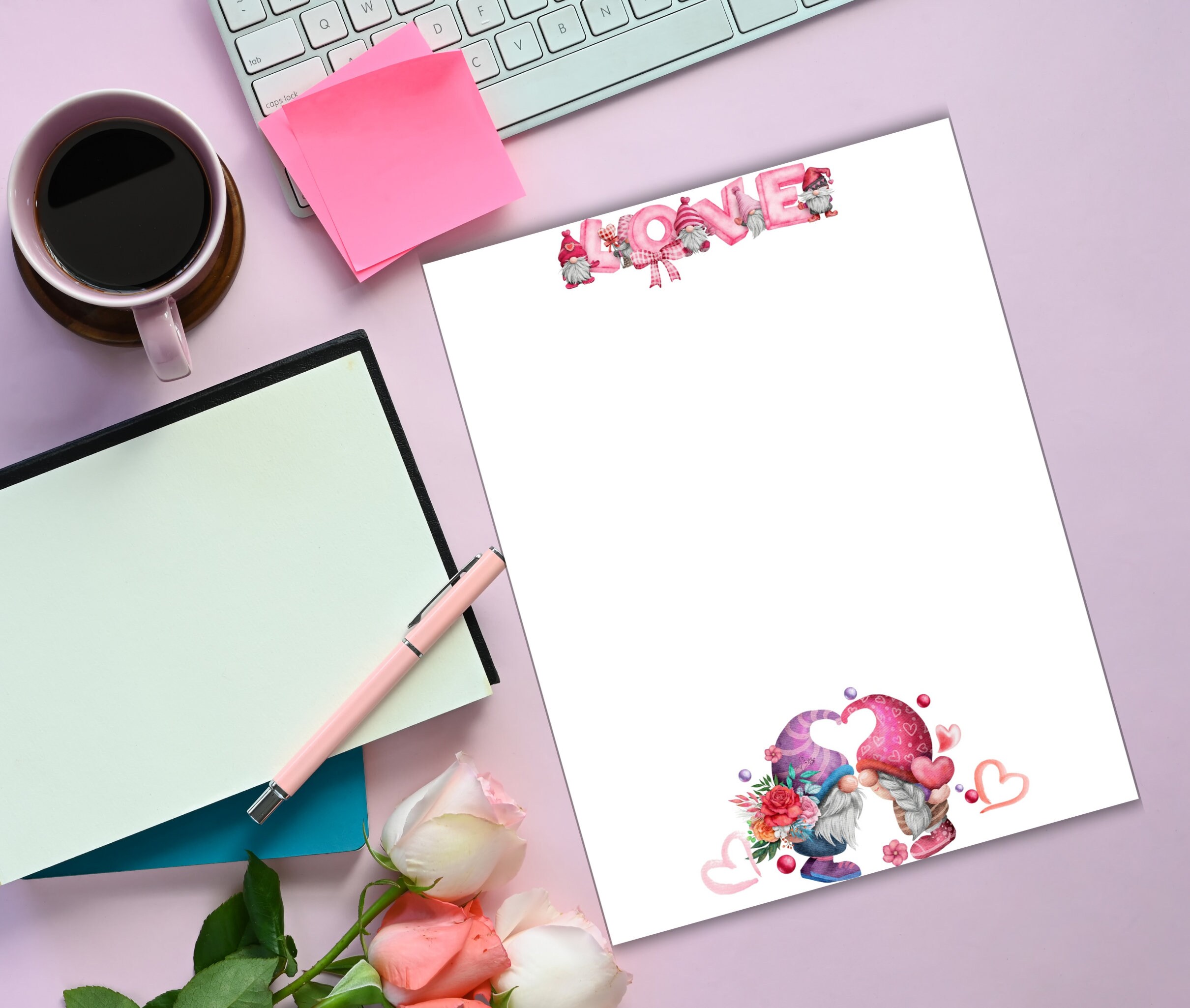 Gnome Printable Stationery-love Gnome Stationary-valentine's Day ...