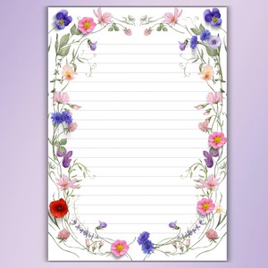 Wildflower Printable Stationery Set-flower Writing Paper Unlined Lined ...