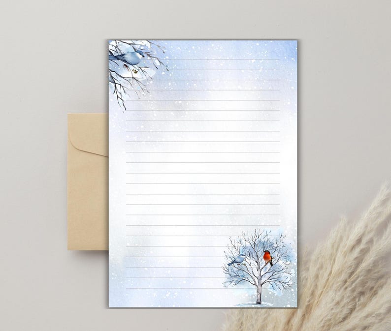 Winter Birds on Tree Printable Stationery/festive /winter Stationary ...