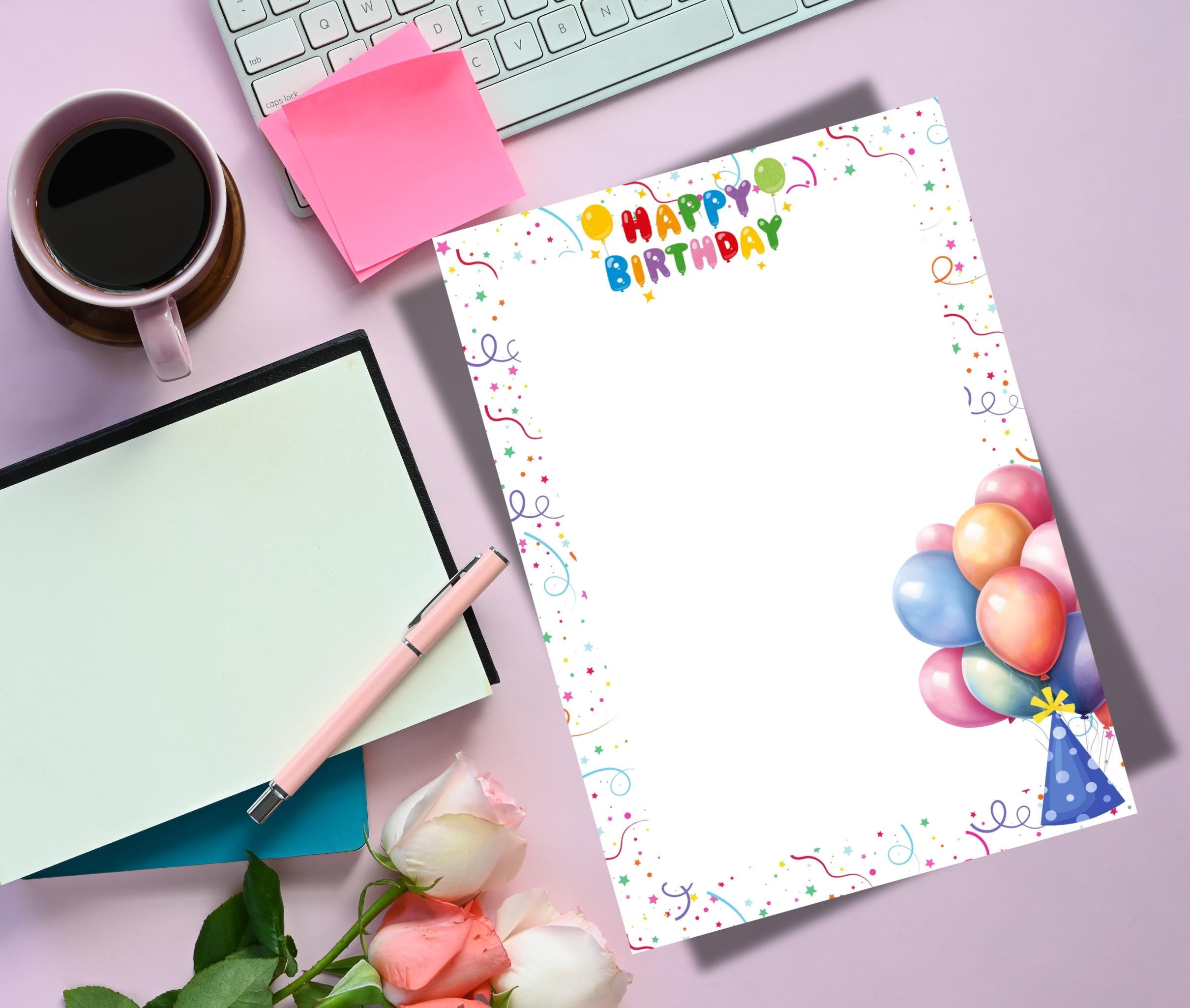 Happy Birthday Printable Stationery-birthday Writing Paper Unlined ...