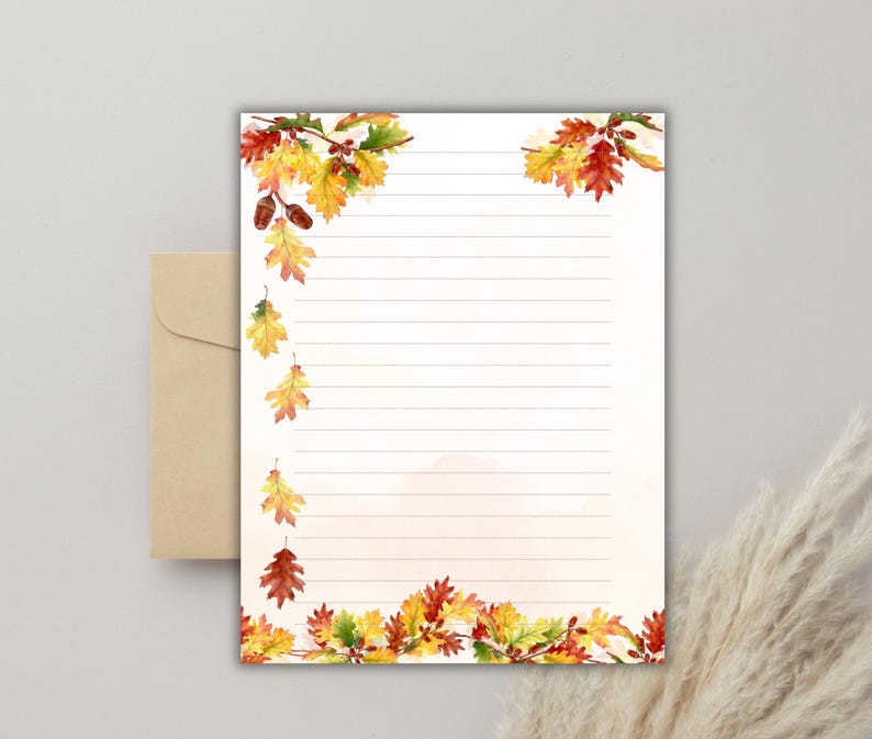 Autumn Printable Stationery,fall Leaves Digital Letter,stationary ...