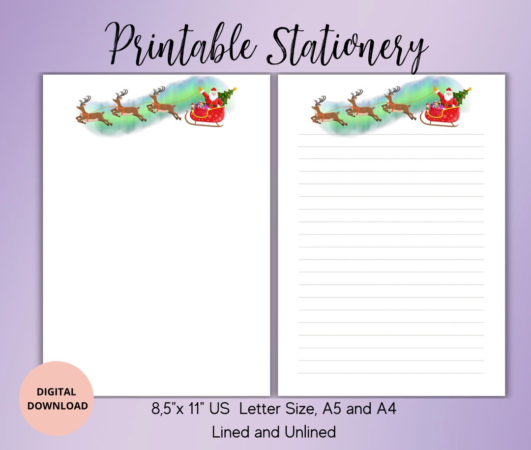 Santa Claus With Reindeer Printable Stationery-santa Claus Writing ...