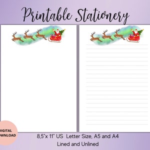 Santa Claus With Reindeer Printable Stationery-santa Claus Writing ...