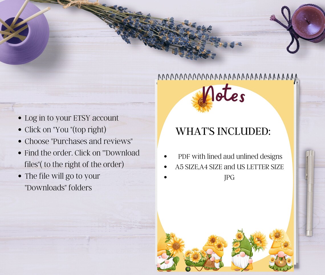 Gnome Printable Notes-printable Gnome Stationary-sunflowers Printable ...