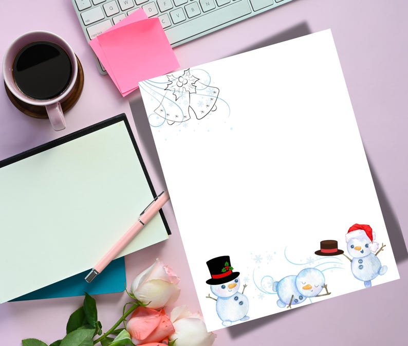 Snowman Printable Stationery,christmas Printable Stationery,holiday ...