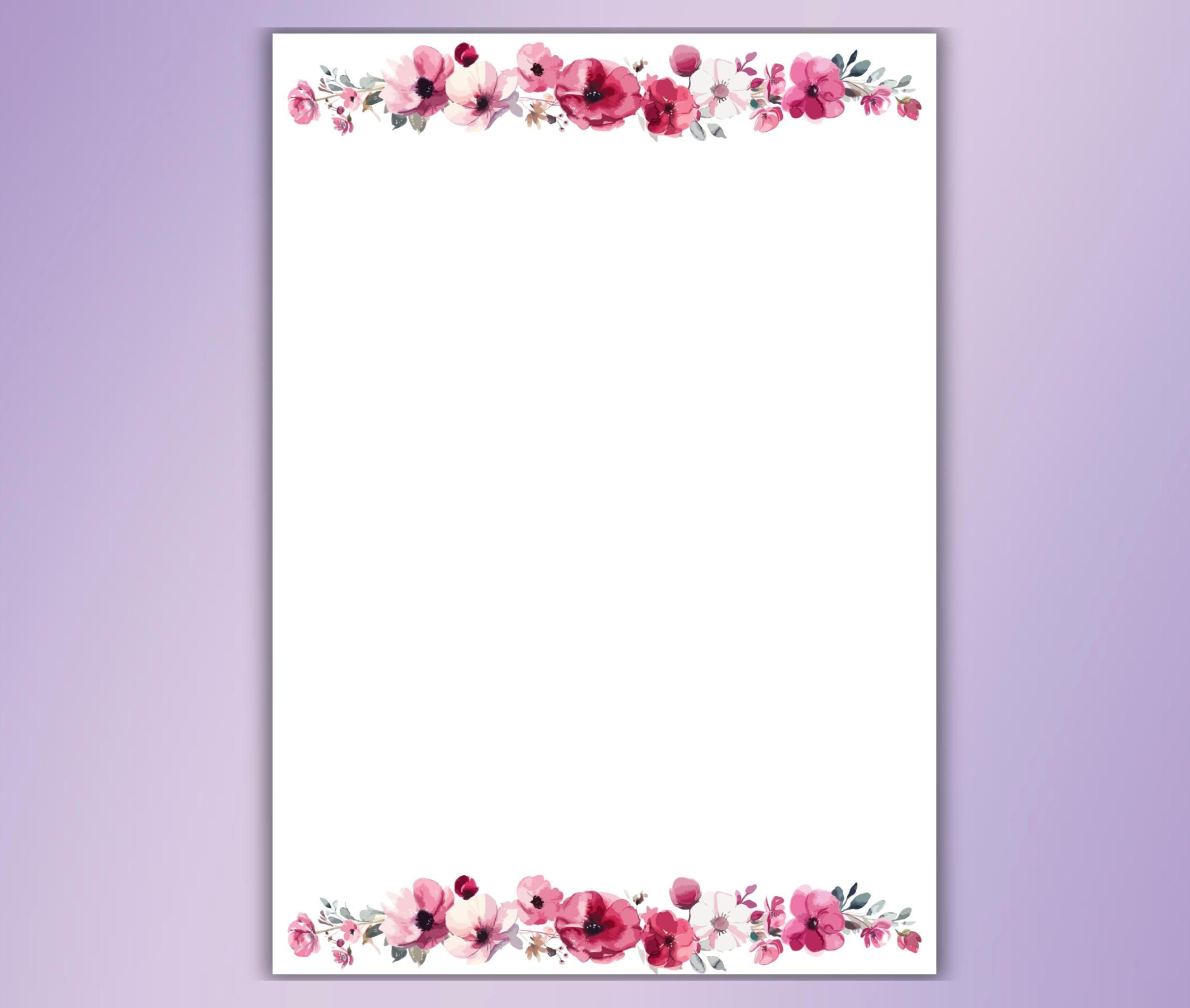 Flower Printable Stationery-watercolor Flower Stationary-digital ...
