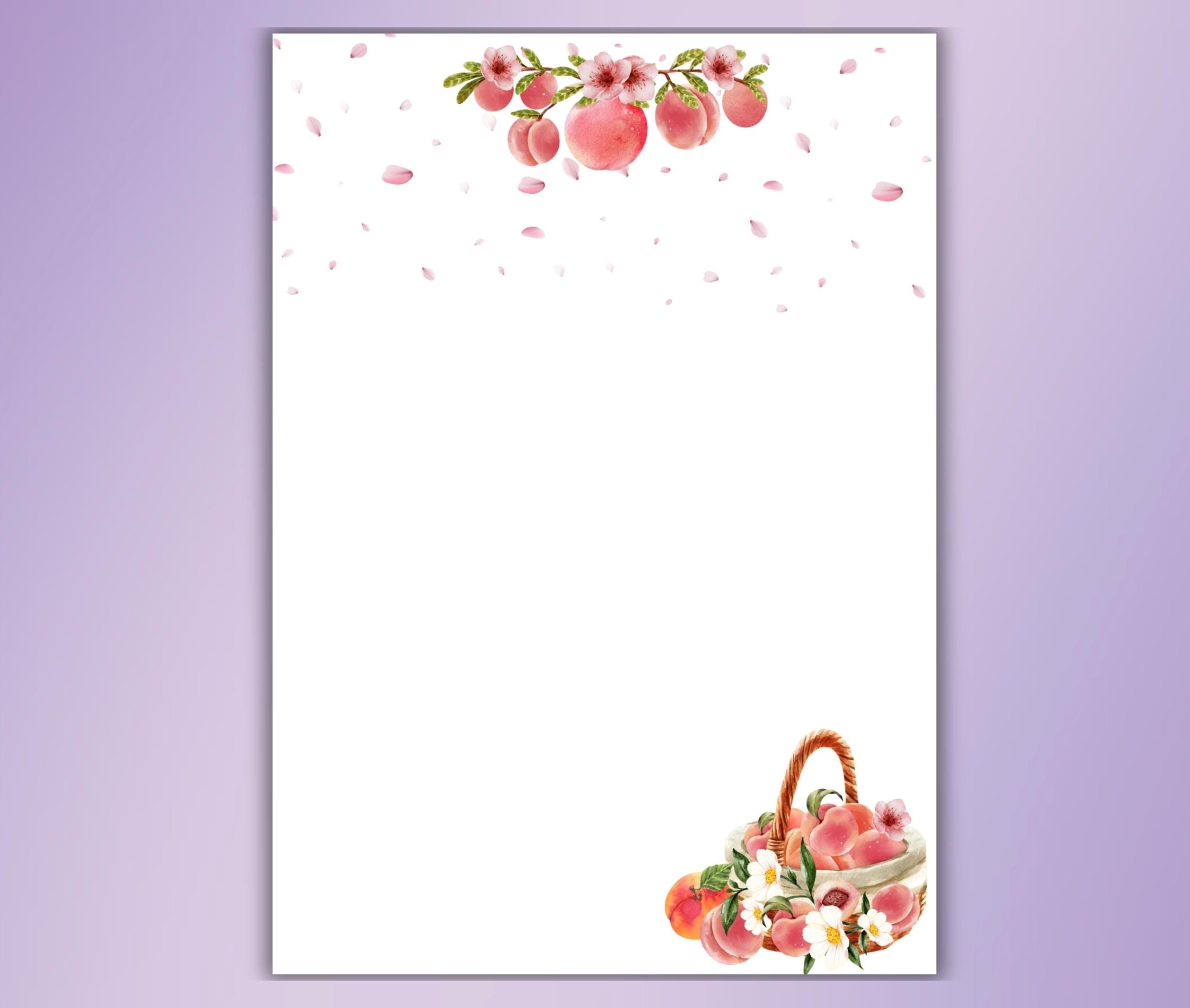 Peach Fruit Printable Stationery-fruit Writing Paper Set Unlined Lined ...