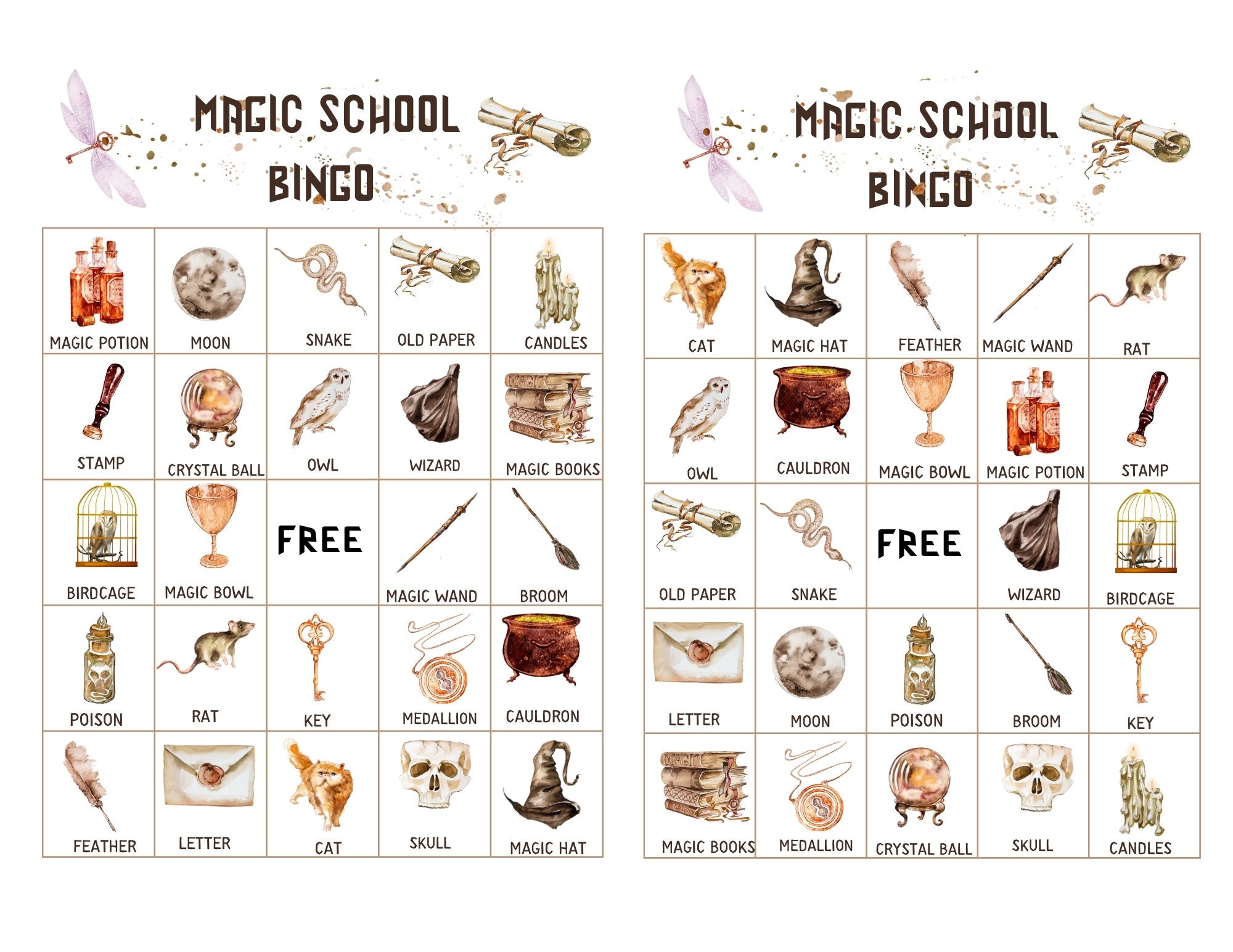 Wizard Bingo Printable 30 Unique Bingo Cards-birthday Activity for Kids ...