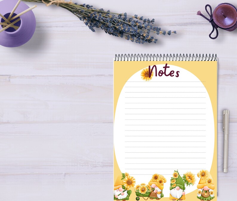 Gnome Printable Notes-printable Gnome Stationary-sunflowers Printable ...