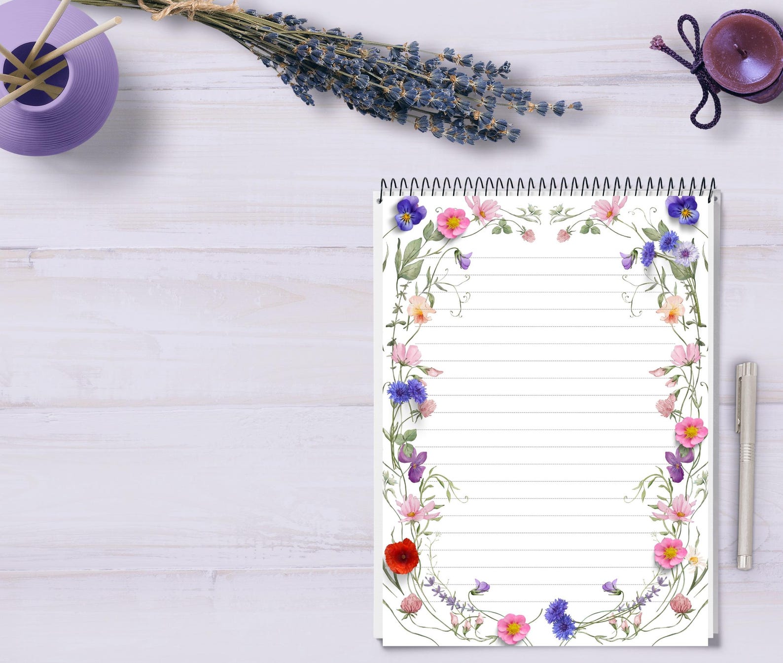Wildflower Printable Stationery Set-flower Writing Paper Unlined Lined ...