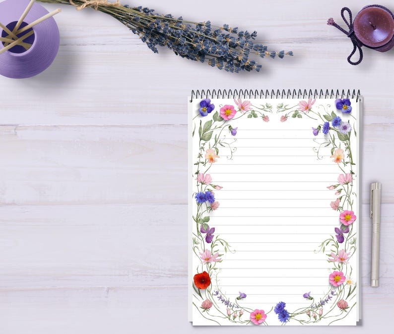 Wildflower Printable Stationery Set-flower Writing Paper Unlined Lined ...