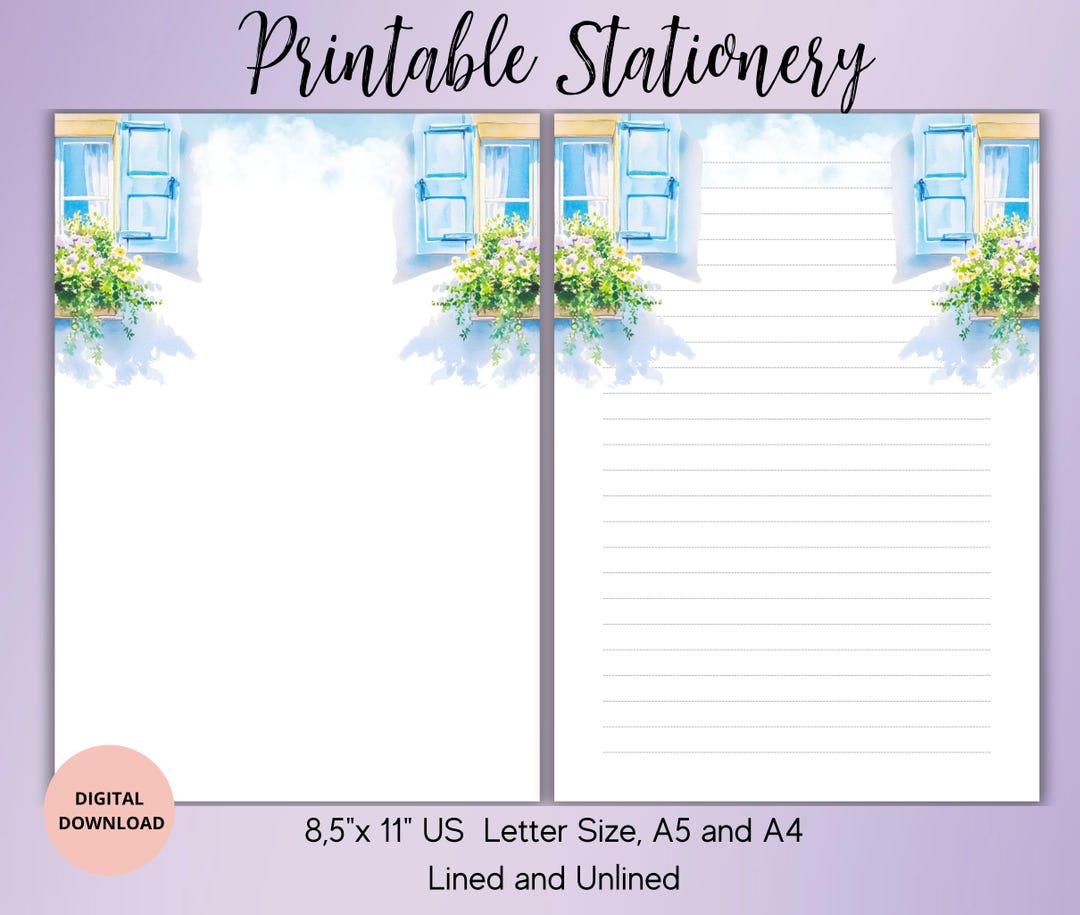 Watercolor Windows Stationery Set-flowers Writing Paper Unlined Lined ...