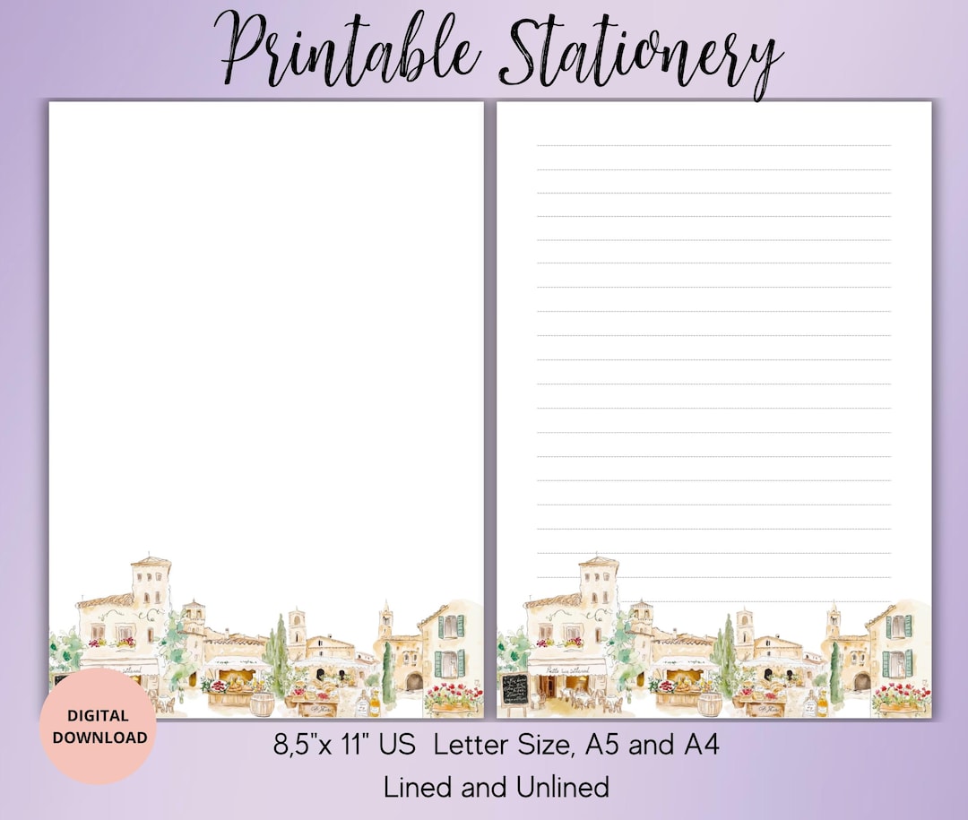 Tuscany Printable Stationary-italy Writing Paper Set Lined Unlined A4 ...