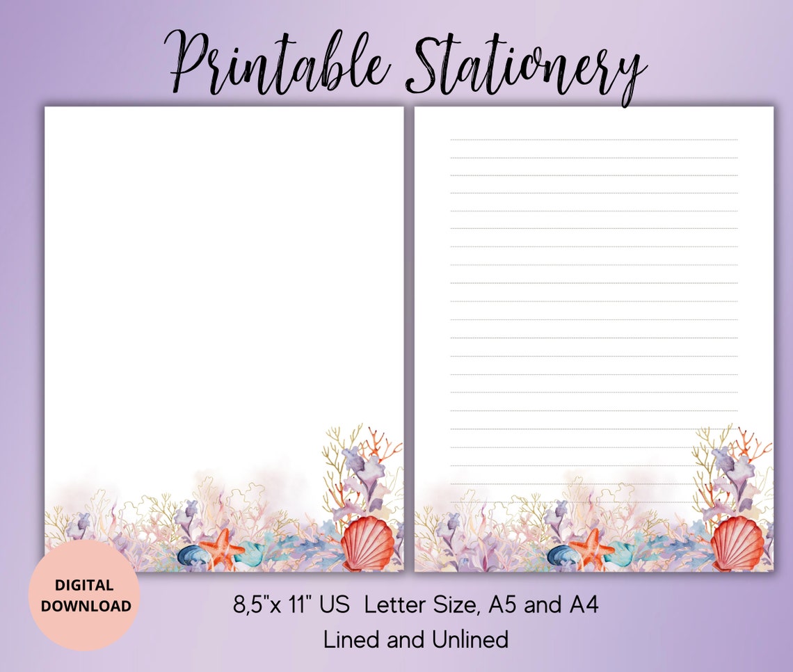 Undersea World Printable Stationery- Sea Marine Ocean Writing Set ...