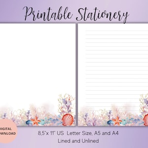 Undersea World Printable Stationery- Sea Marine Ocean Writing Set ...