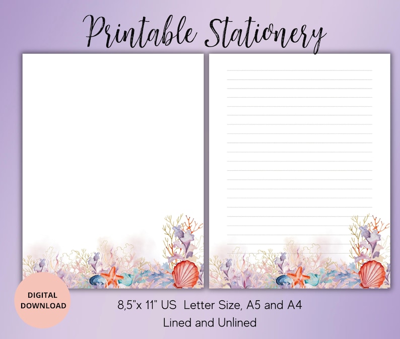 Undersea World Printable Stationery- Sea Marine Ocean Writing Set ...