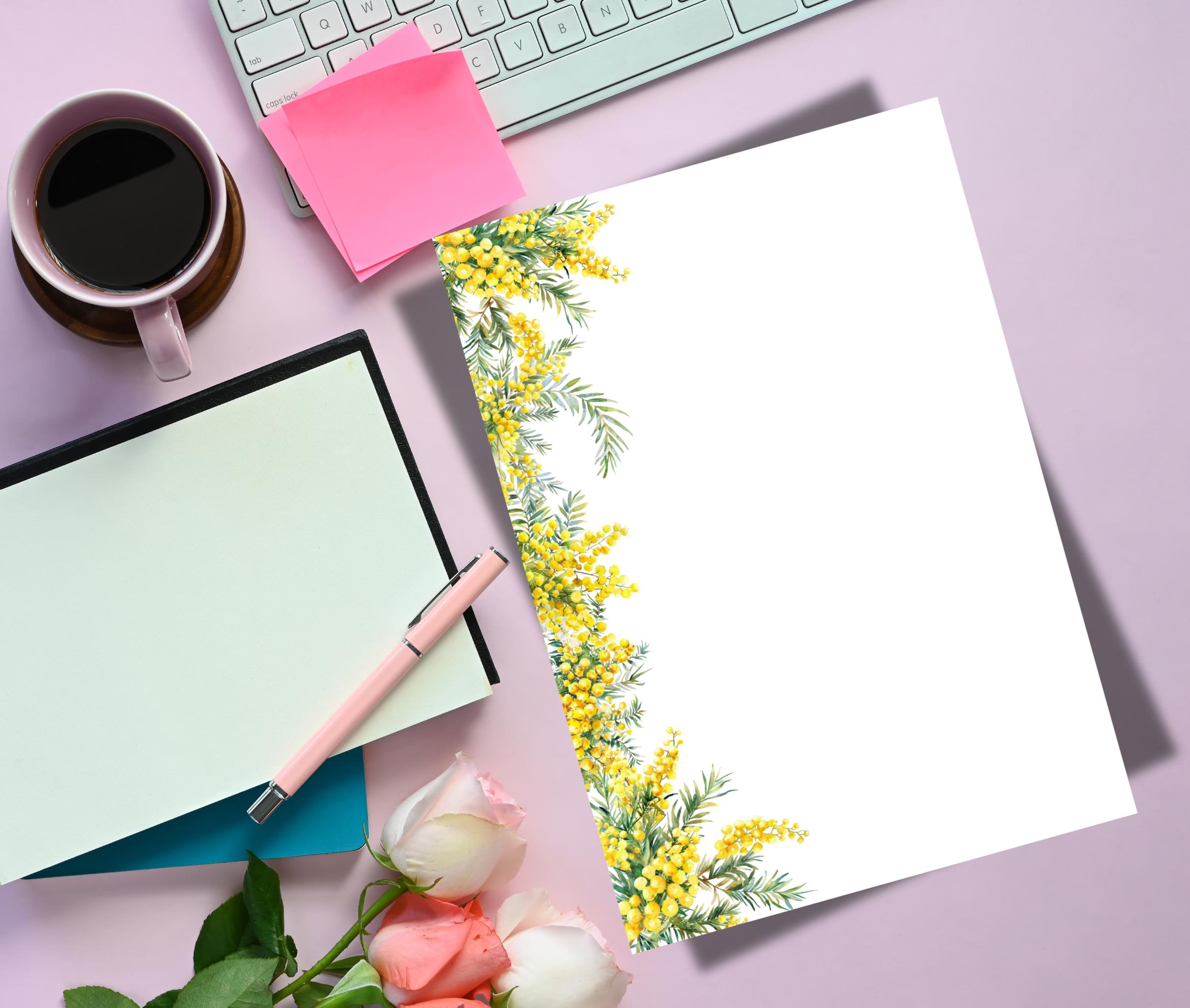 Mimosa Printable Stationery-spring Flower Writing Paper Set Unlined ...