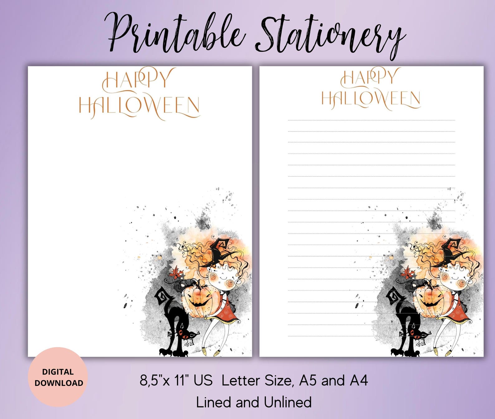 Happy Halloween Printable Stationery, Digital Letter,autumn Printable ...
