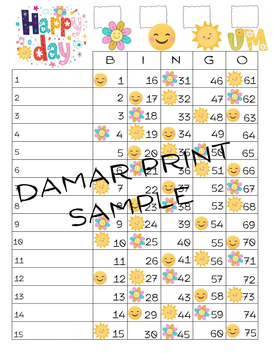 Happy Day Printable Bingo Boards-instant Download -digital Bingo Boards ...