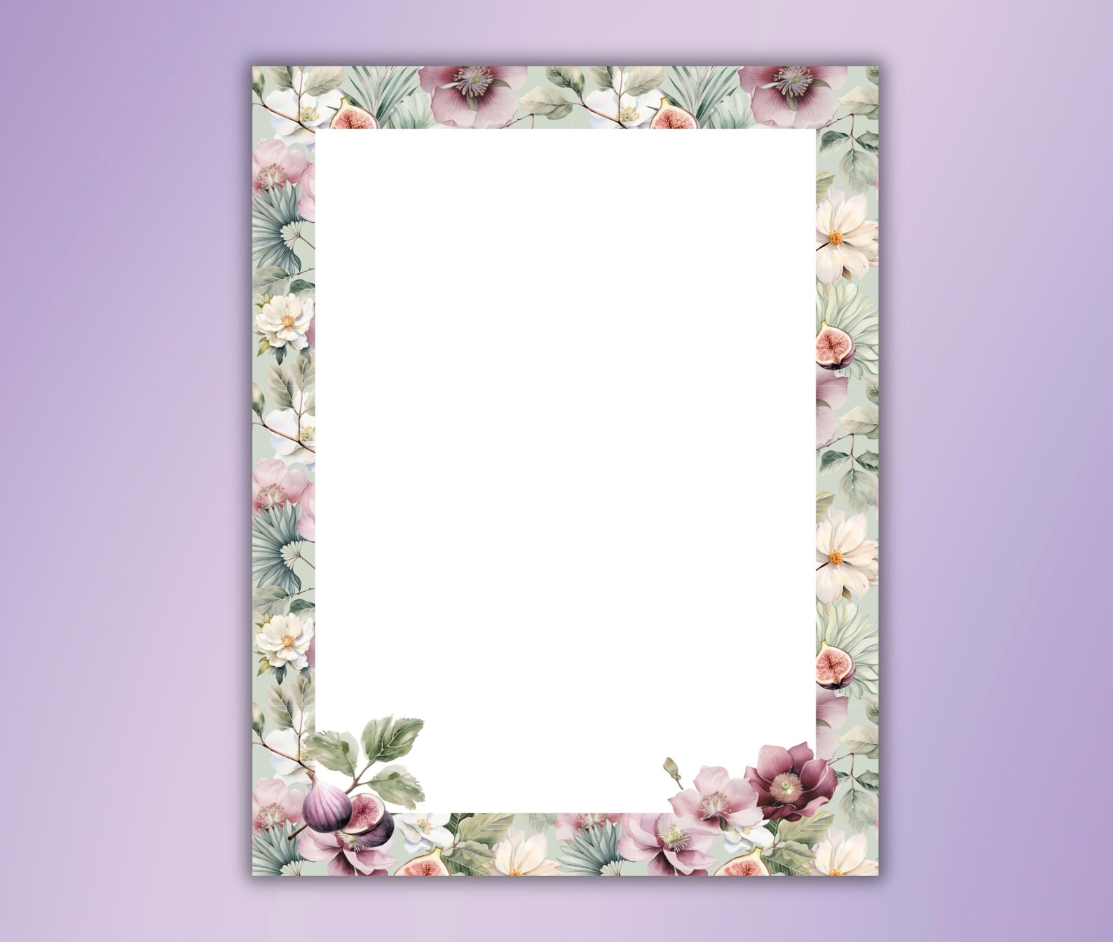 Flowers and Fig Fruit Writing Paper Set Unlined Lined A4/A5/US Letter ...