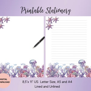 Sea Marine Printable Stationery-watercolor Ocean Writing Set A4/A5/US ...