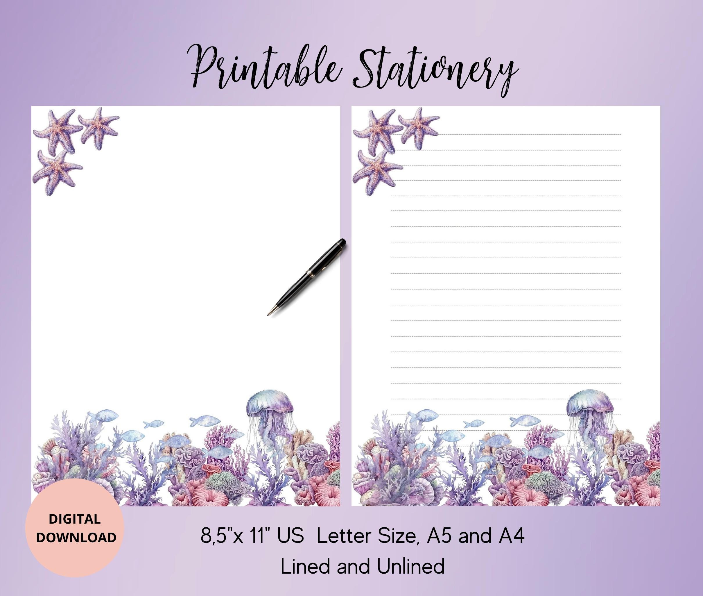 Sea Marine Printable Stationery-watercolor Ocean Writing Set A4/A5/US Letter Lined Unlined ...