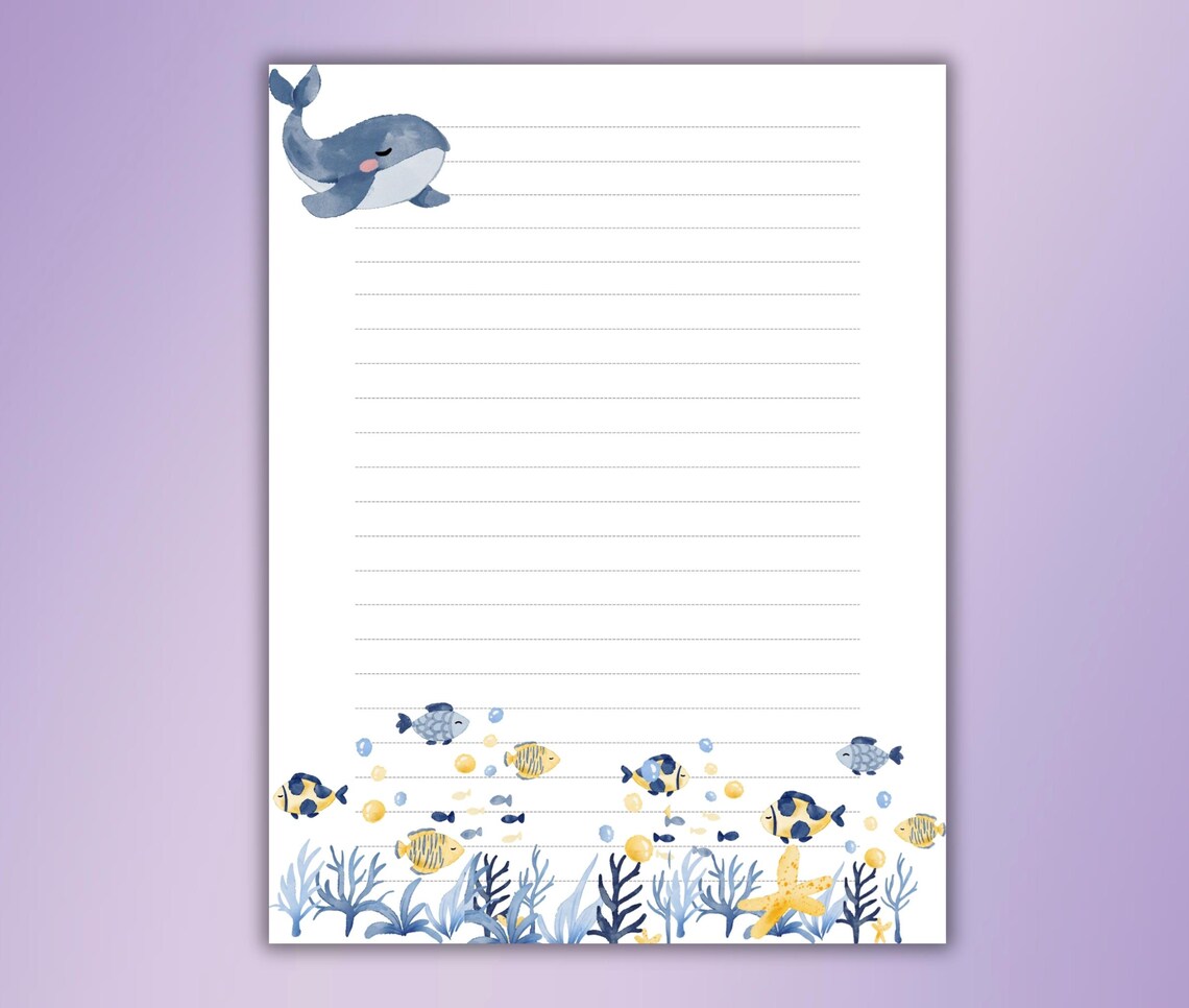 Sea Writing Set ,marine Printable Stationery,watercolor Writing Paper ...