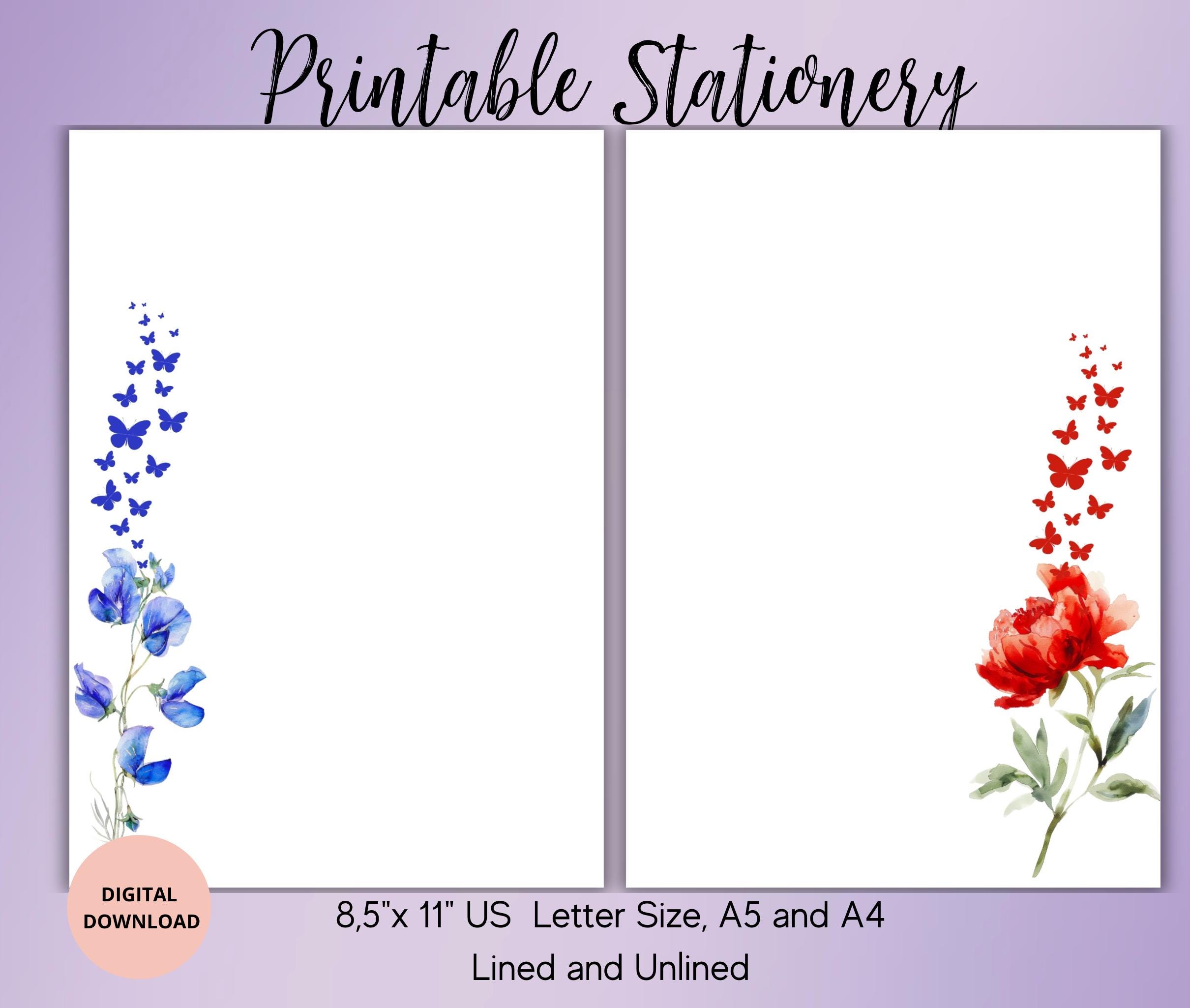 Wildflower and Butterflies Printable Stationery-summer Writing Paper ...