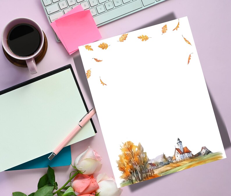Autumn Printable Stationery,fall Leaves Digital Letter,stationary ...