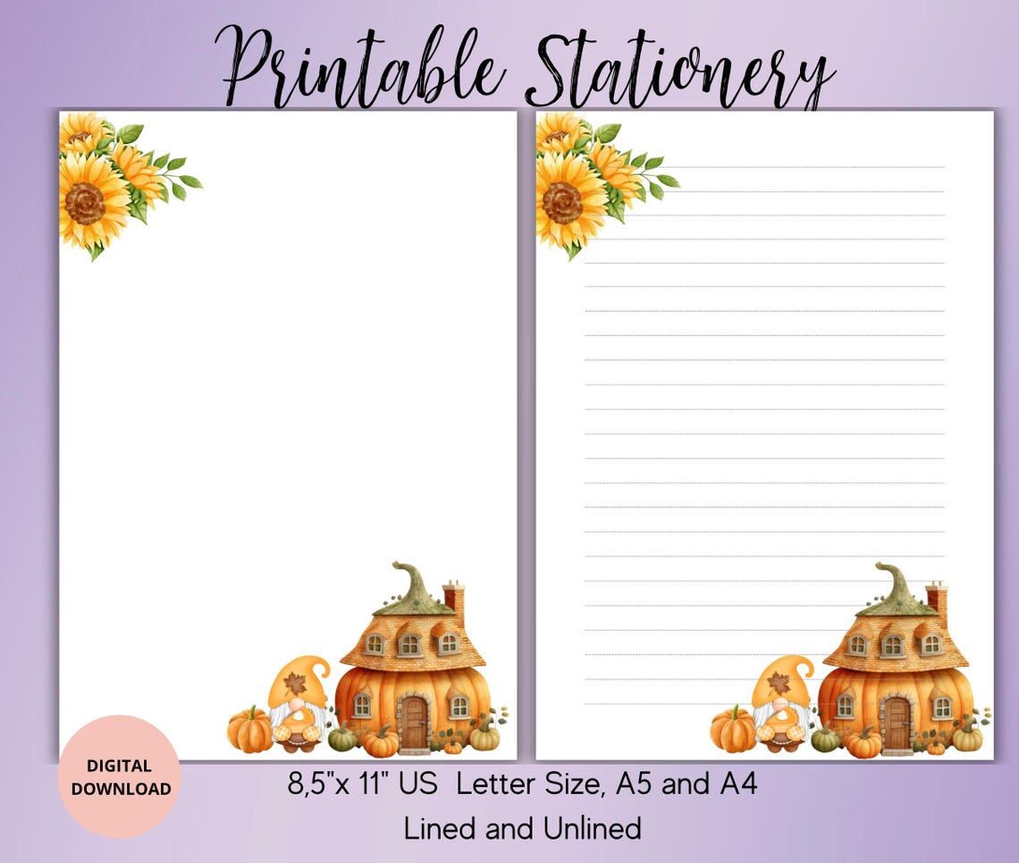 Autumn Gnome,printable Stationary,autumn Writing Paper,watercolor ...