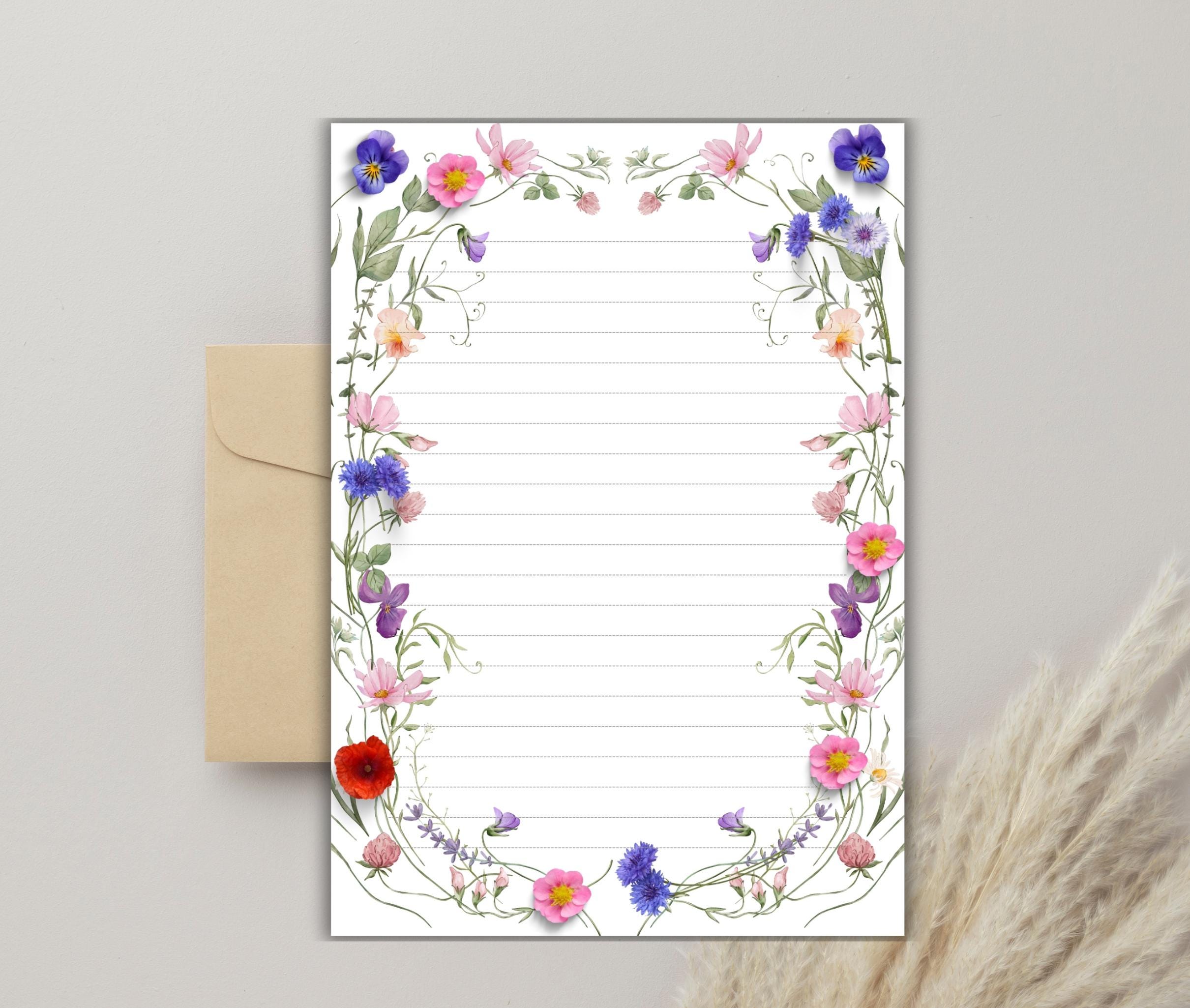 Wildflower Printable Stationery Set-flower Writing Paper Unlined Lined ...