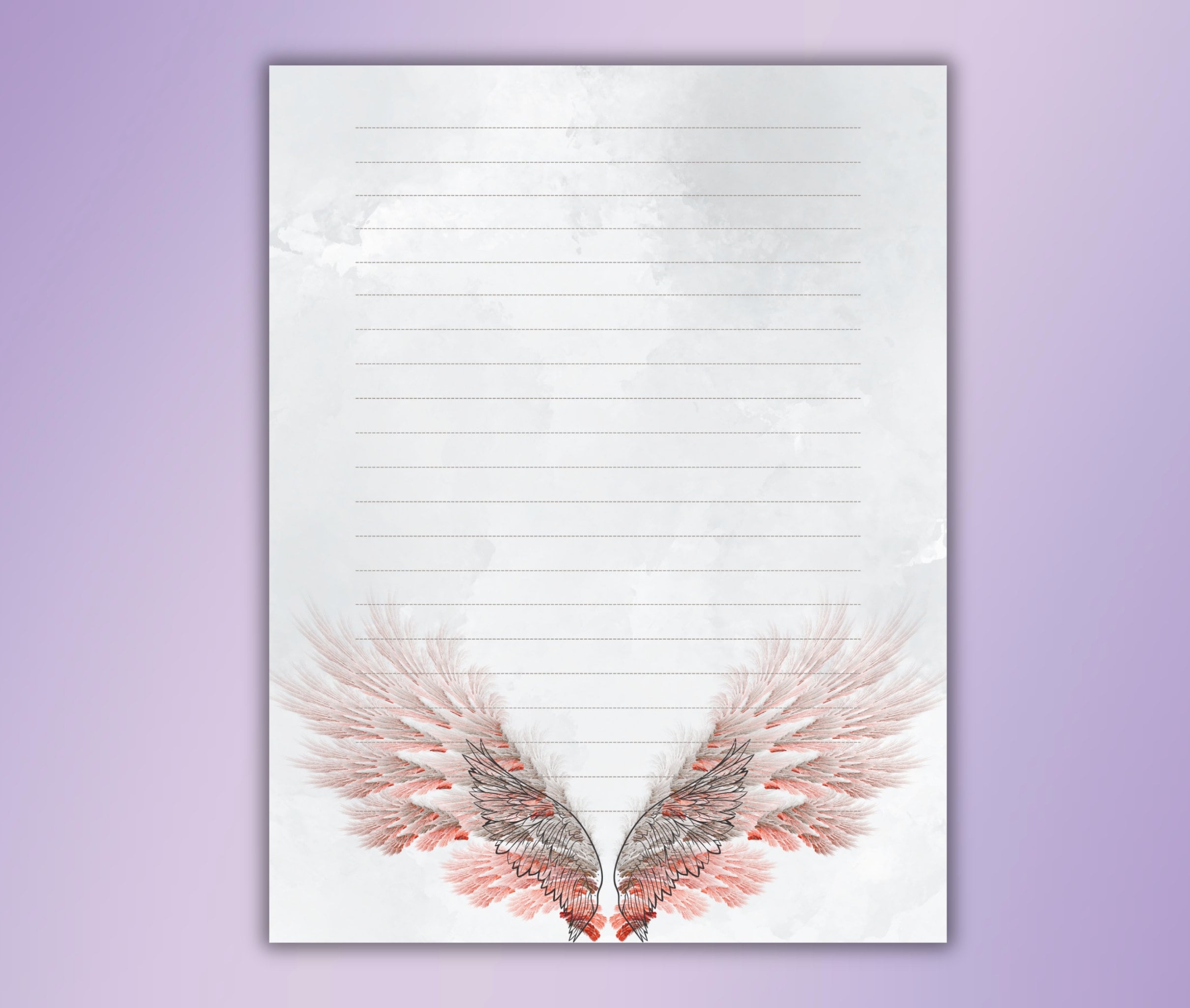 Angel Wings Printable Stationery-watercolor Wings Writing Paper Set ...
