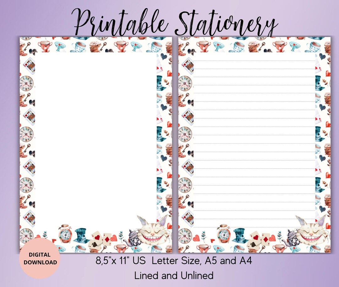 Alice in Wonderland Printable Stationery-fairytale Writing Papers Set ...