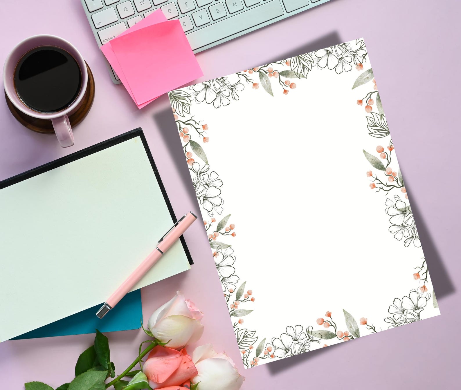 Flower Printable Stationery-flower Writing Paper Lined Unlined A4/A5/US ...