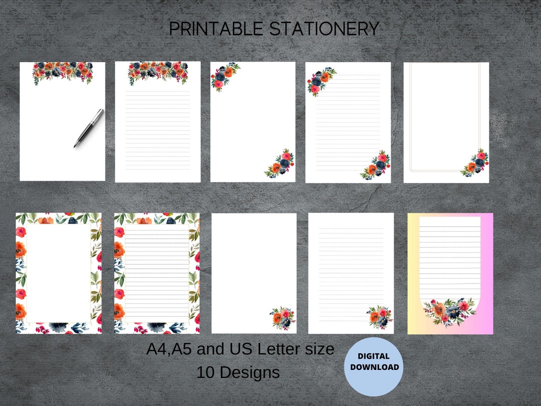 Flower Printable Writing Paper,letter Writing Bundle,digital Download ...